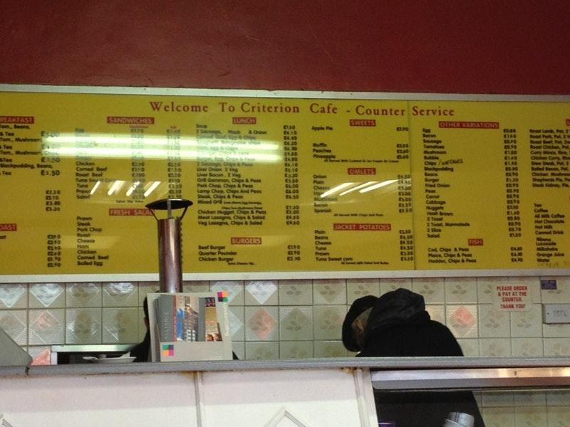 Menu at Criterion Cafe, London, 129 Peckham High St