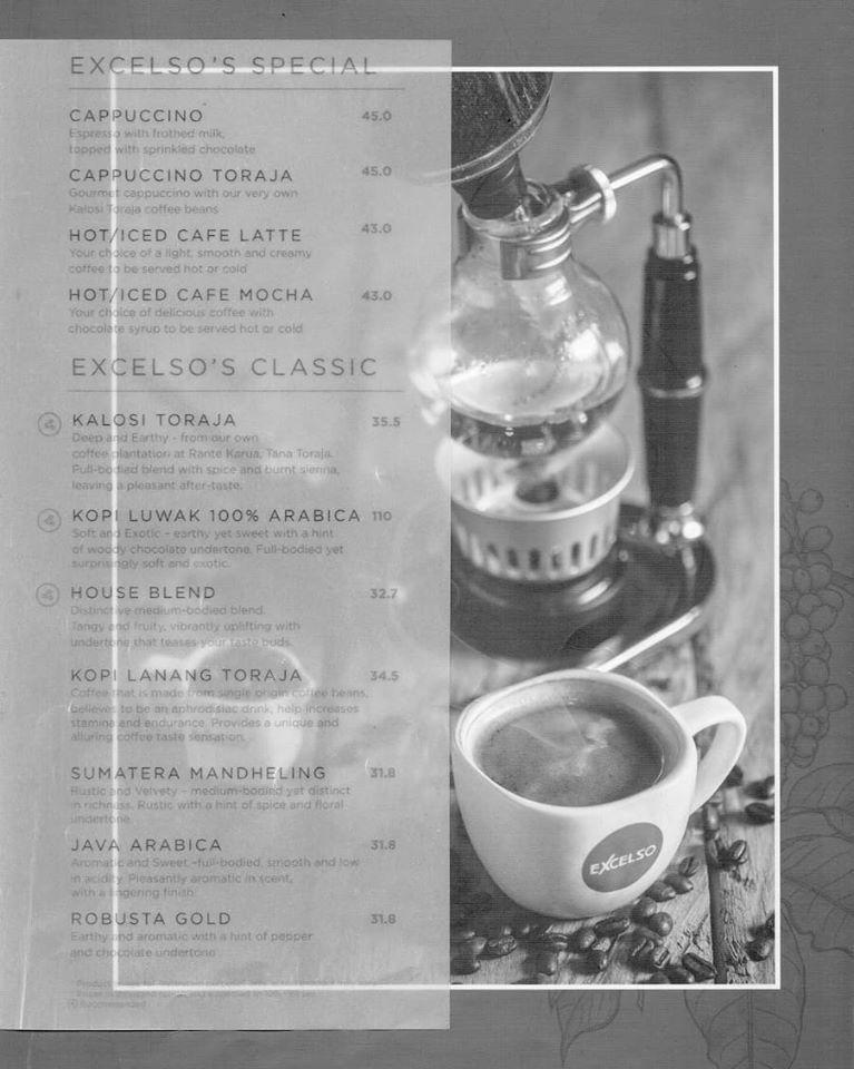 Menu at Excelso Coffee Rinjani cafe, Semarang, Jl. Rinjani No.9