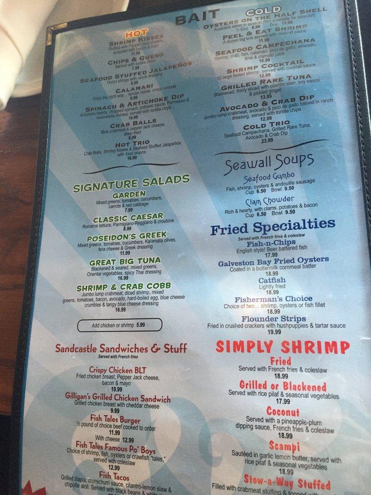 Menu at Fish Tales restaurant, Galveston