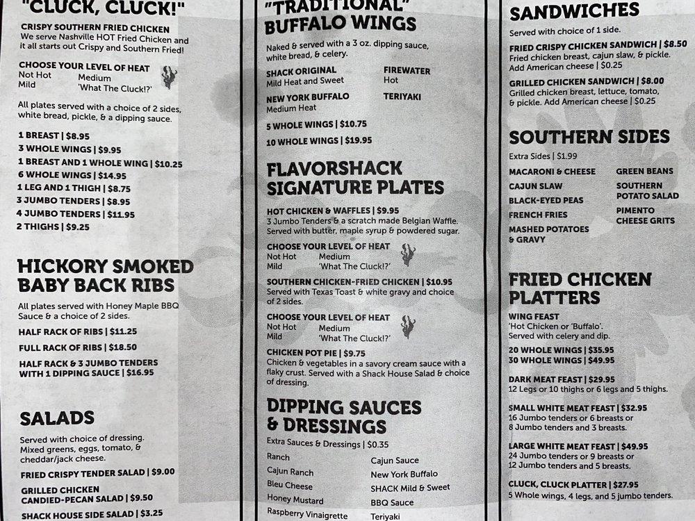 Menu at Flavorshack Hot Chicken & Ribs restaurant, Duncan