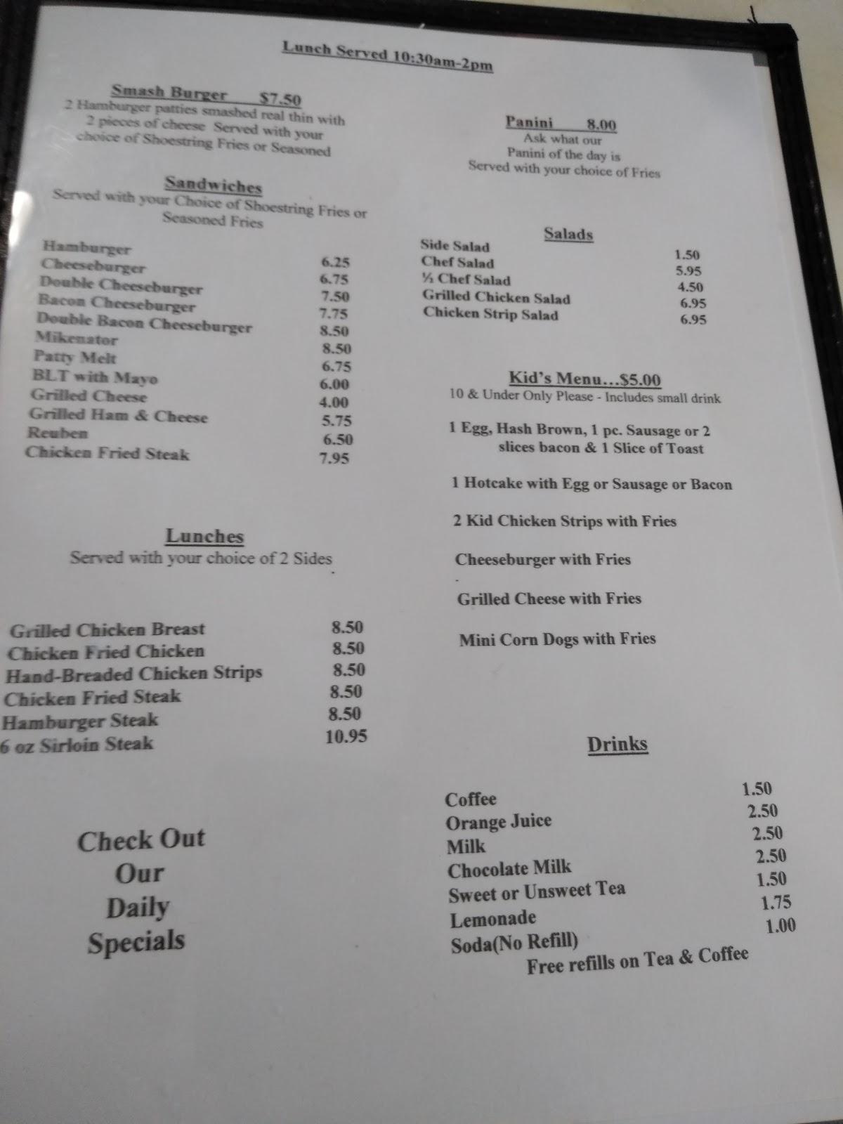 Menu at Jerry's Diner restaurant, Miami