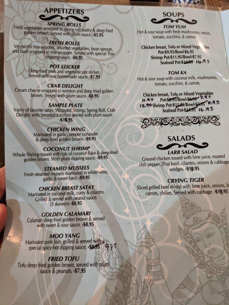 Menu at Kinnaree Thai Cuisine restaurant, Joplin