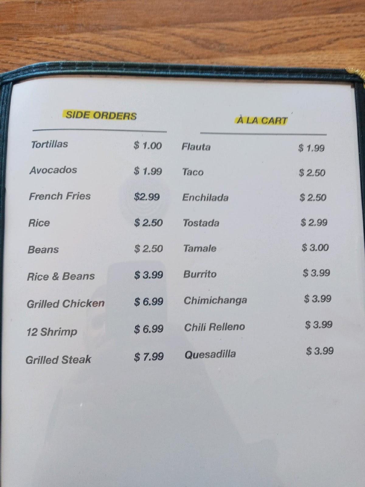 Menu at Lindo Veracruz restaurant, Chelsea