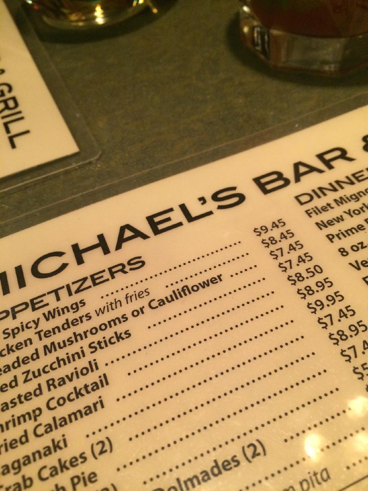 Menu at Michael's Bar & Grill, St. Louis