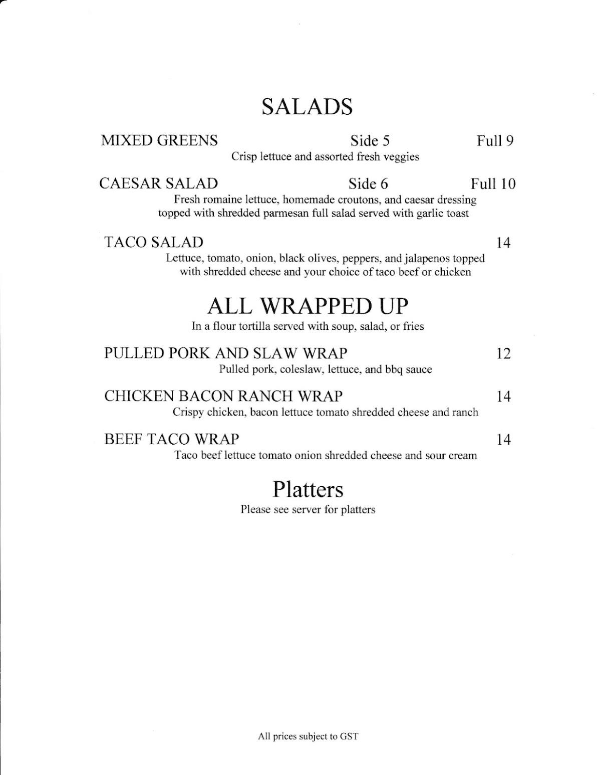 Menu at Penholder Pub, Penhold