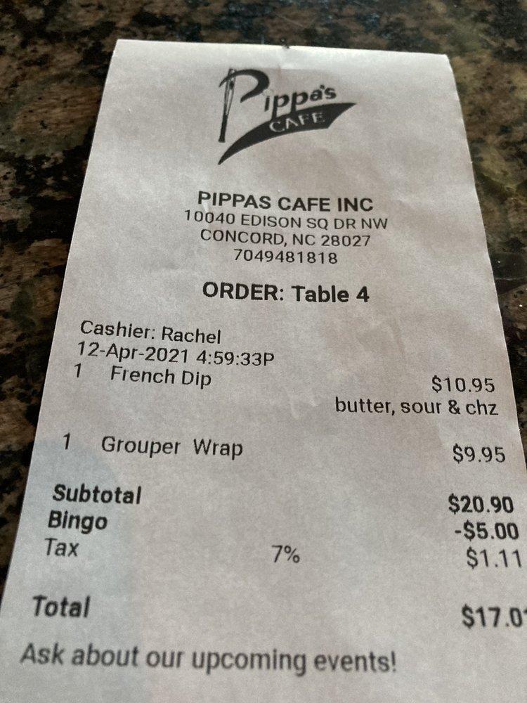 Menu at Pippa's Cafe, Concord