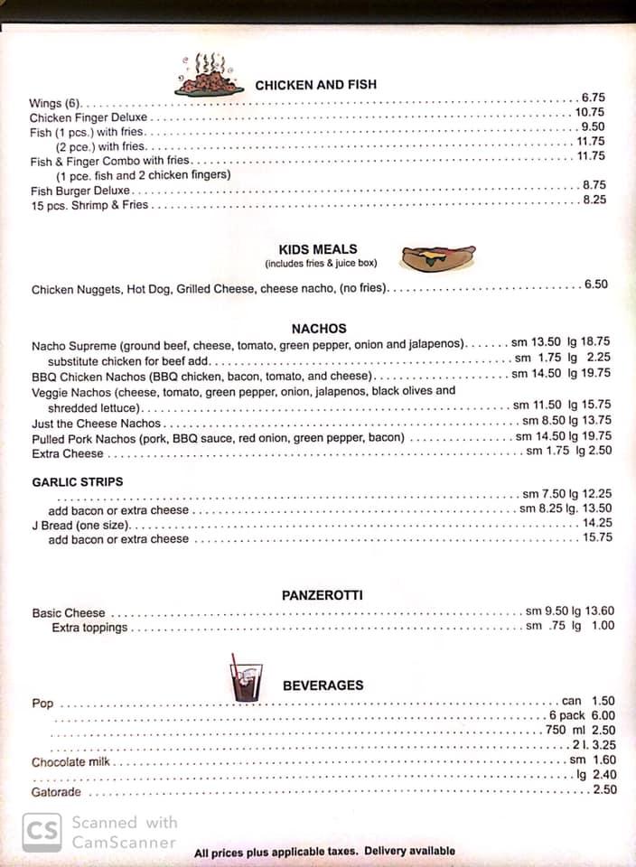 Menu at Poppa Jim's Pizza & Diner pizzeria, Lambton Shores