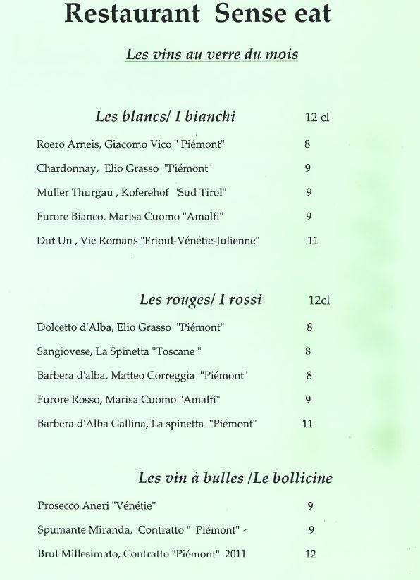Menu at Sense Eat restaurant, Paris
