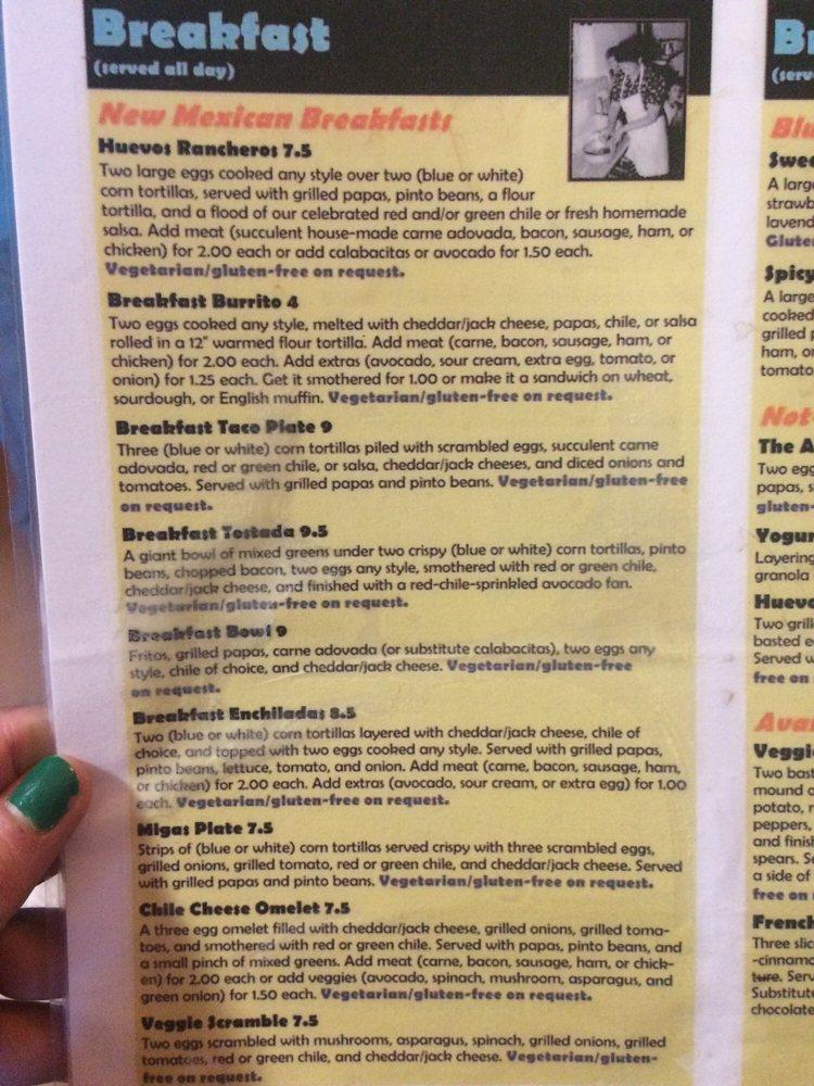 Menu at Blue Sky New Mexican Cafe, Albuquerque