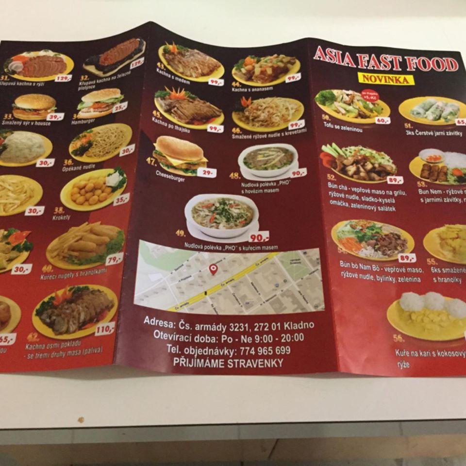 Menu at ASIA FAST FOOD, Kladno