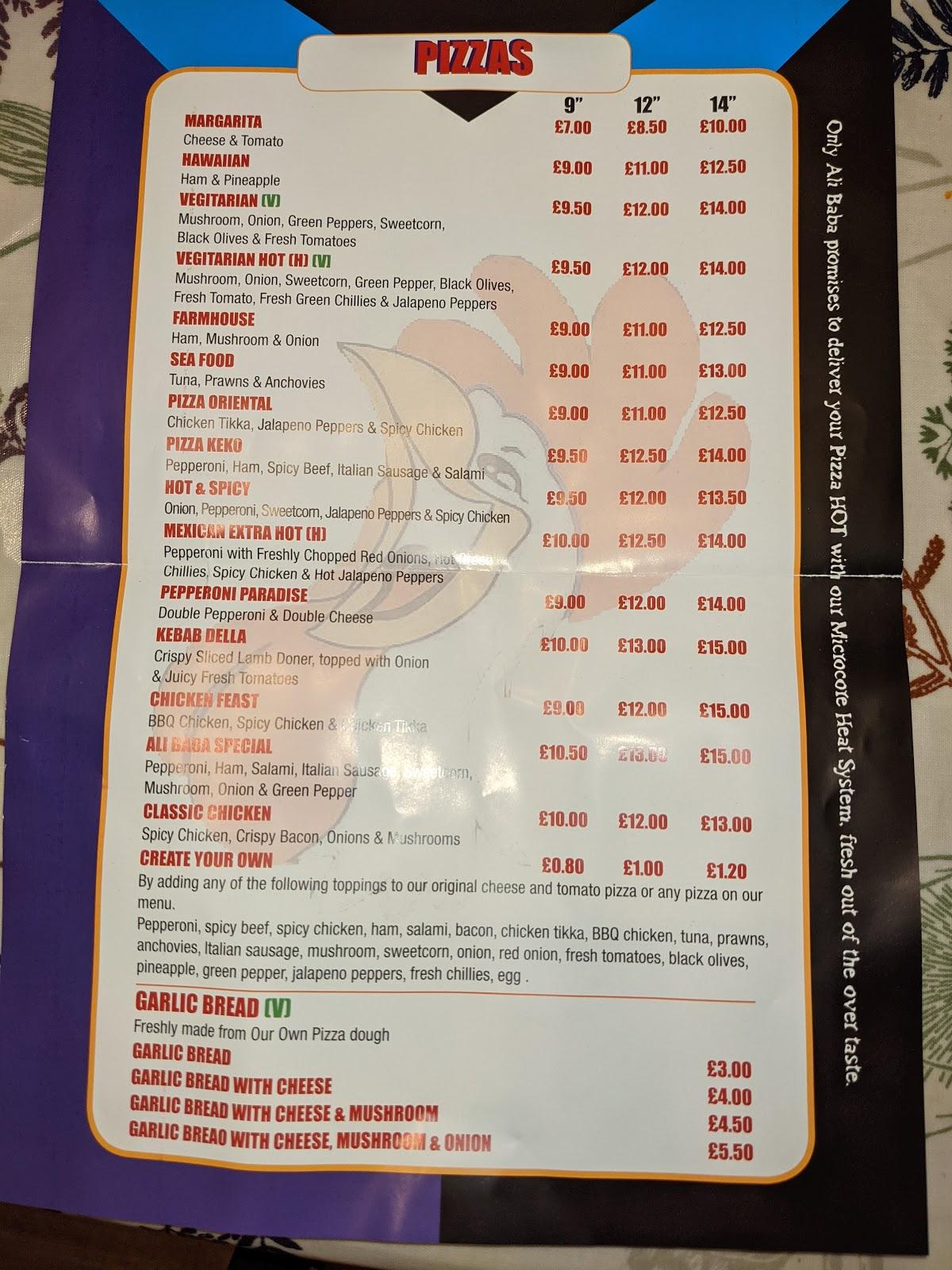 Menu at Ali Baba's Chicken Express fast food, Tadley, 3 The Parade
