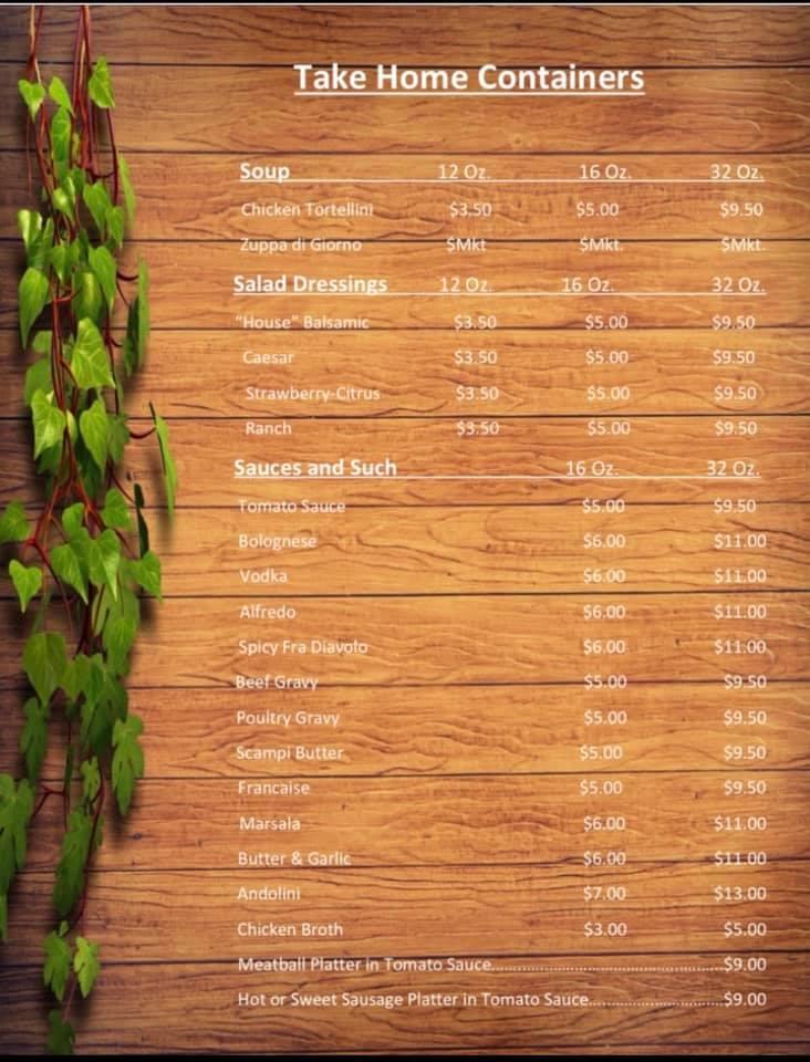 Menu at Amadeo's restaurant, Moosic
