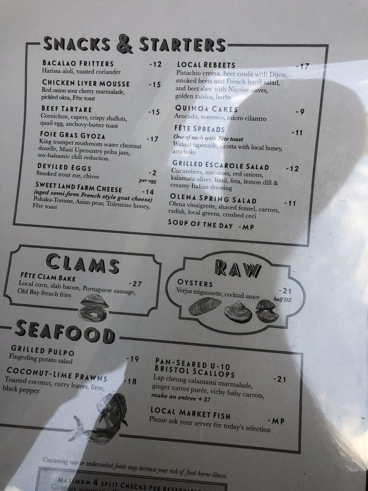 Menu at Fête pub & bar, Honolulu