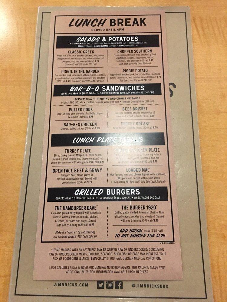 Menu at Jim 'N Nick's Bar-B-Q, Pooler