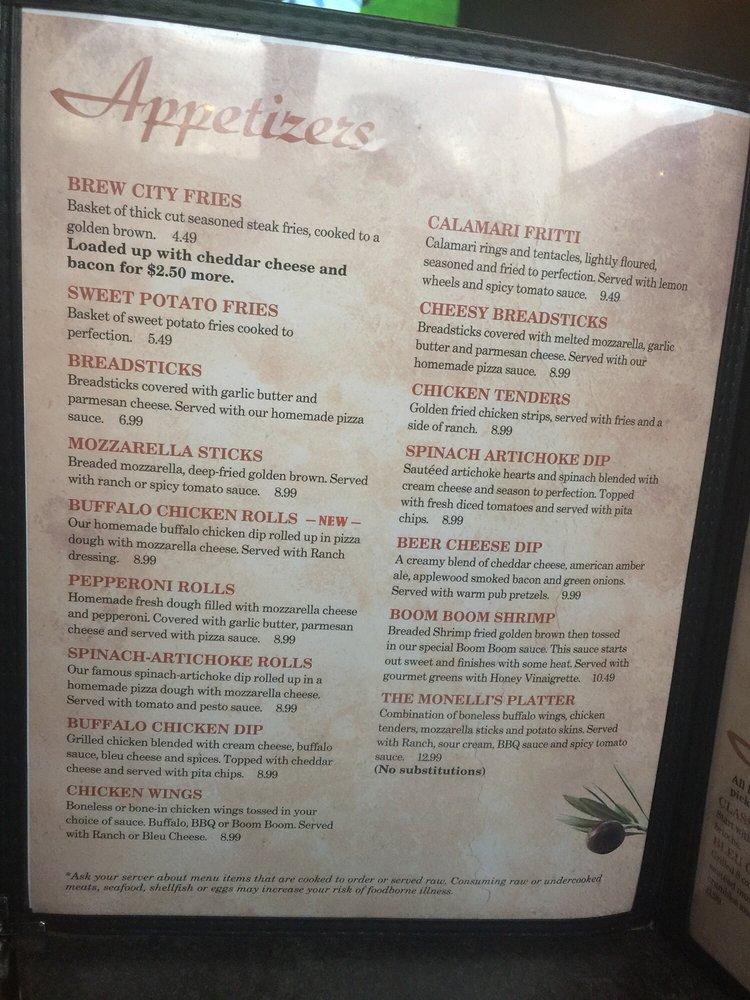Menu at Monelli's Italian Grill & Sports Bar, Portage