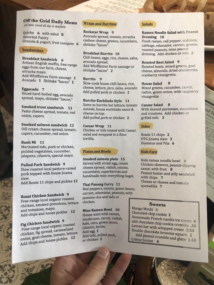 Menu at Off the Grid pub & bar, Sperryville