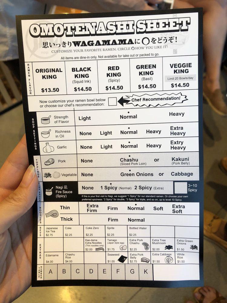 Menu at Ramen Nagi restaurant, Palo Alto