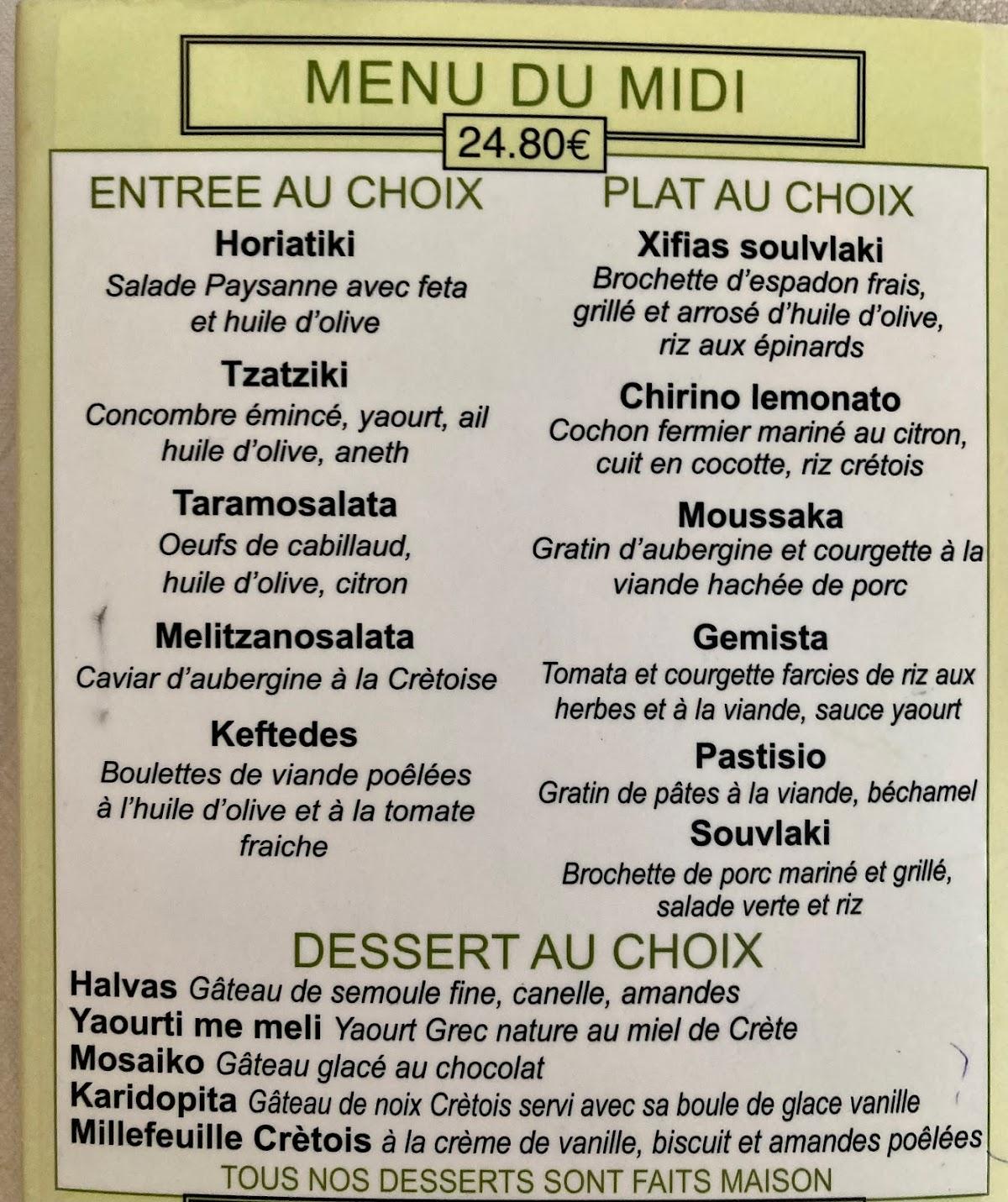Menu at Talos restaurant, Paris