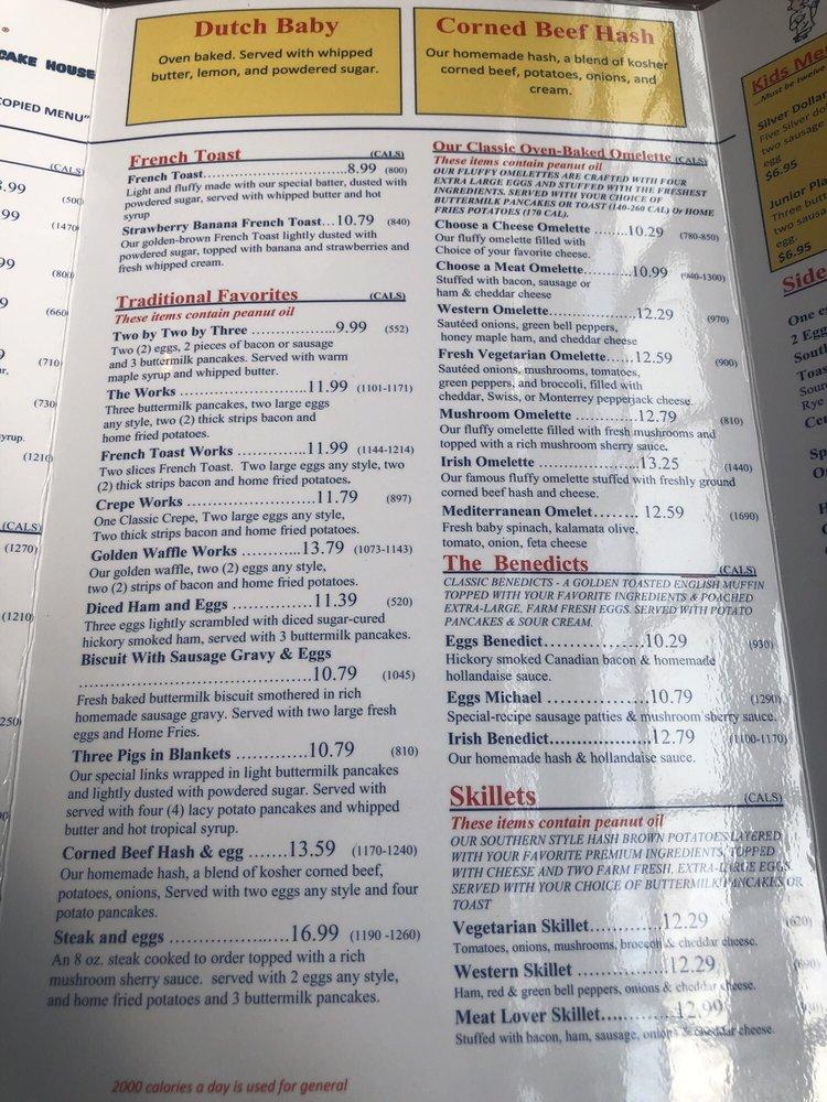 Menu at The Original Pancake House restaurant, Baltimore