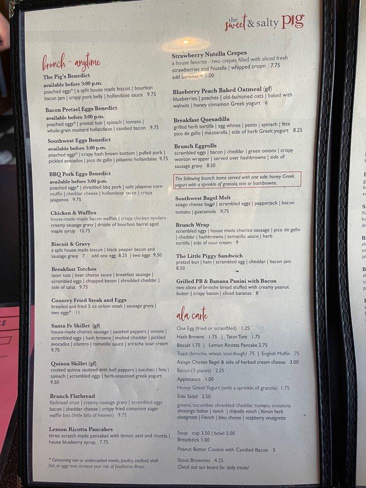 Menu at The Sweet & Salty Pig restaurant, Fond du Lac