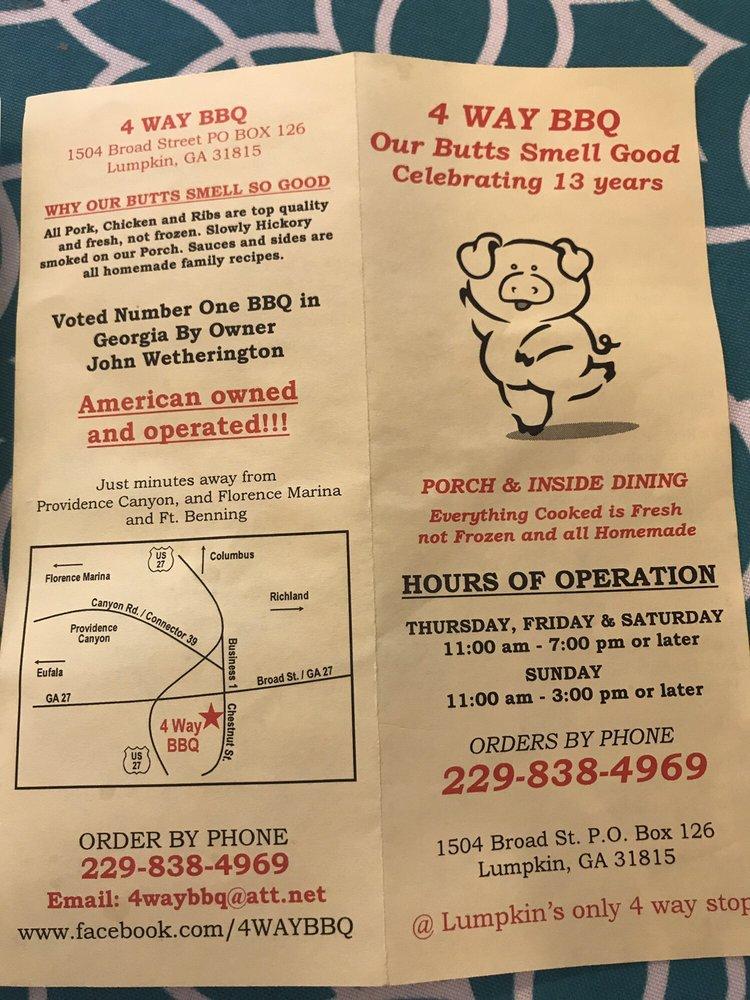 Menu at 4 Way BBQ, Lumpkin