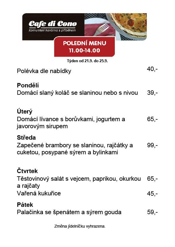 Menu at Cafe di Cono, Liberec