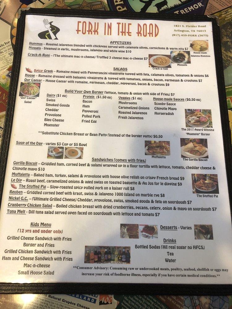 Menu at Fork In The Road restaurant, Arlington