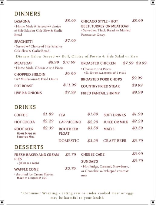 Menu at Hometown Family Restaurant, Marinette