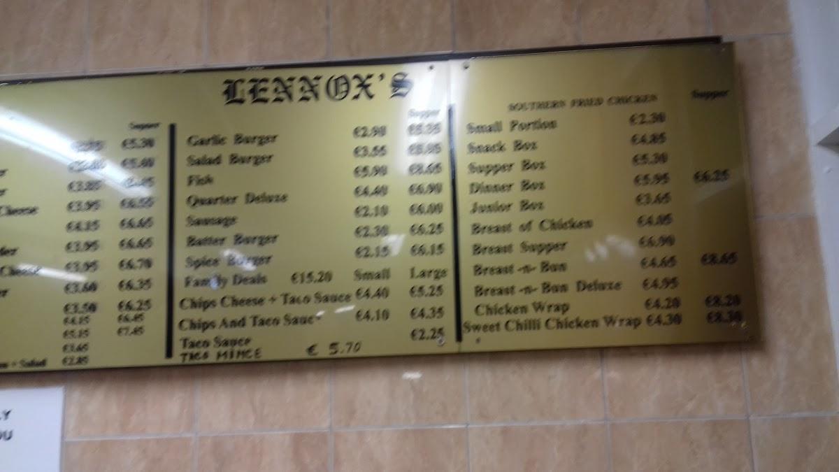 Menu at Lennox`s Traditional Fish&Chips fast food, Carrigaline