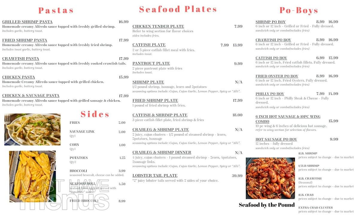 Menu at Mo's Seafood & Wings LLC restaurant, Mendenhall, US 49 ste A
