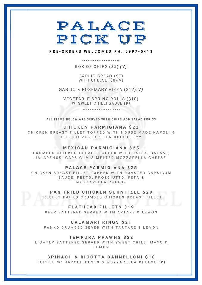 Menu at Palace Hotel Lang Lang pub & bar, Lang Lang, 140 McDonalds Track