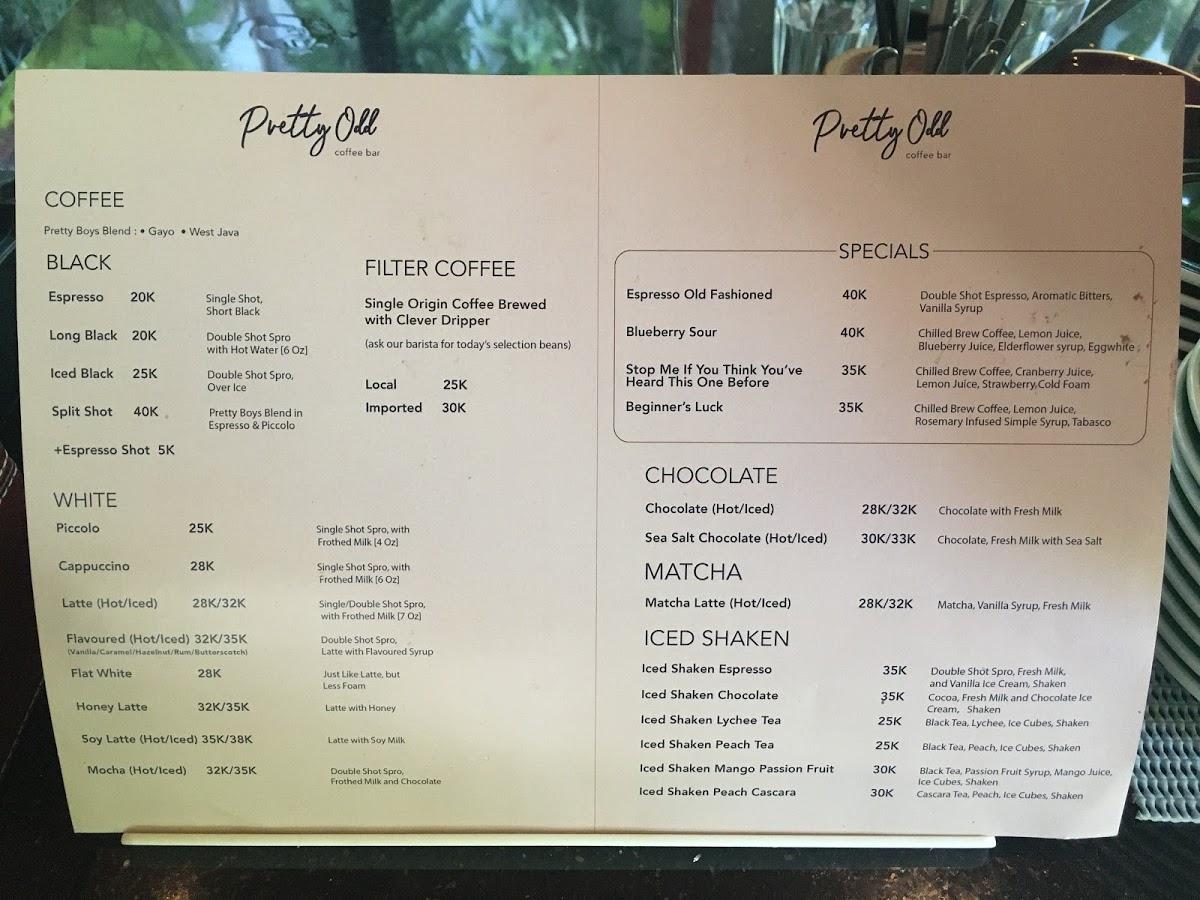 Menu at Pretty Odd Coffee Bar, Caturtunggal