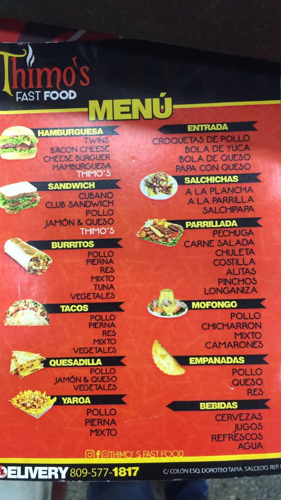 Menu at Thimo’s restaurant, Salcedo