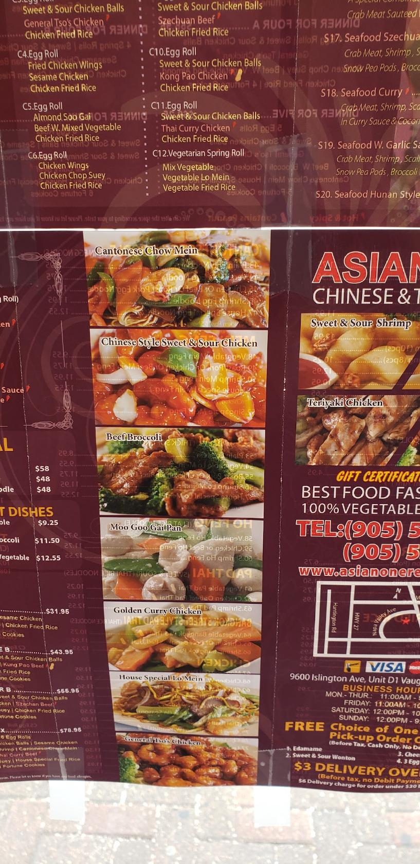 Menu at Asian One Restaurant, Vaughan