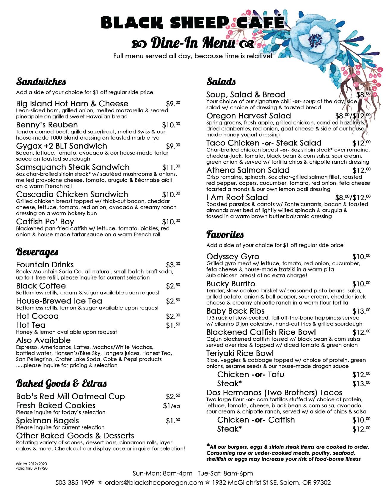 Menu at Black Sheep Cafe & Catering, Salem