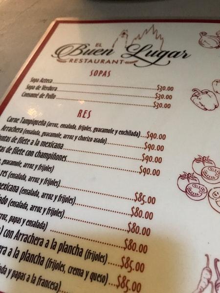 Carta del restaurante El Buen Lugar, San Miguel del Allende