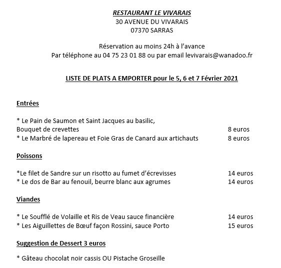 Menu au Hôtel Restaurant Le Vivarais, Sarras