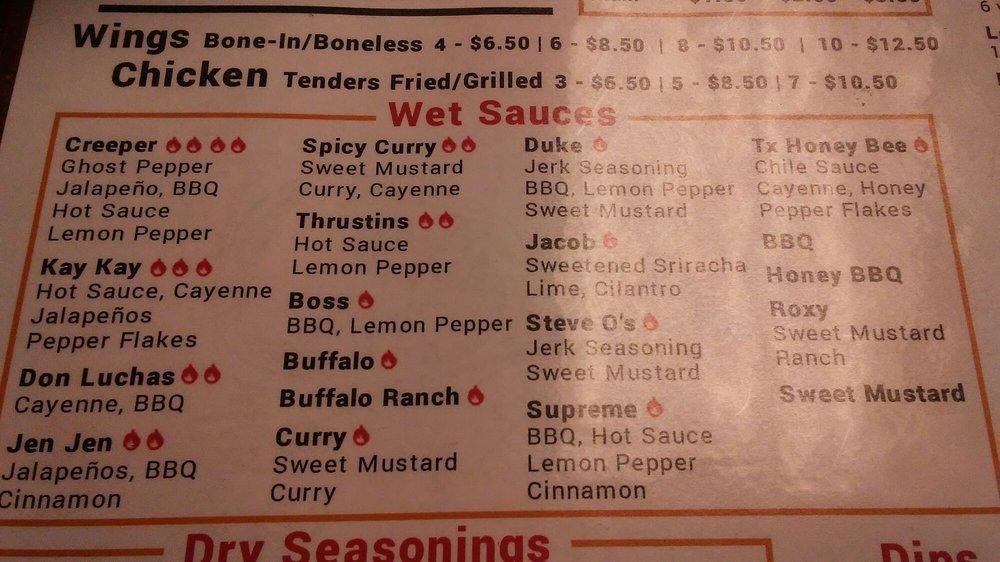 Menu at Wayne's Wings restaurant, San Antonio, Walzem Rd