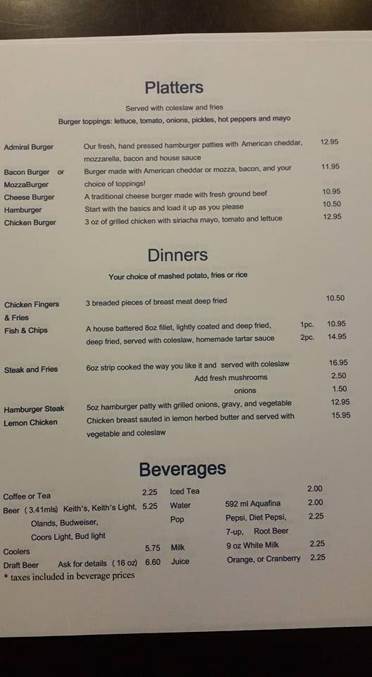 Menu at Admiral Tavern Company Ltd restaurant, Port Hood