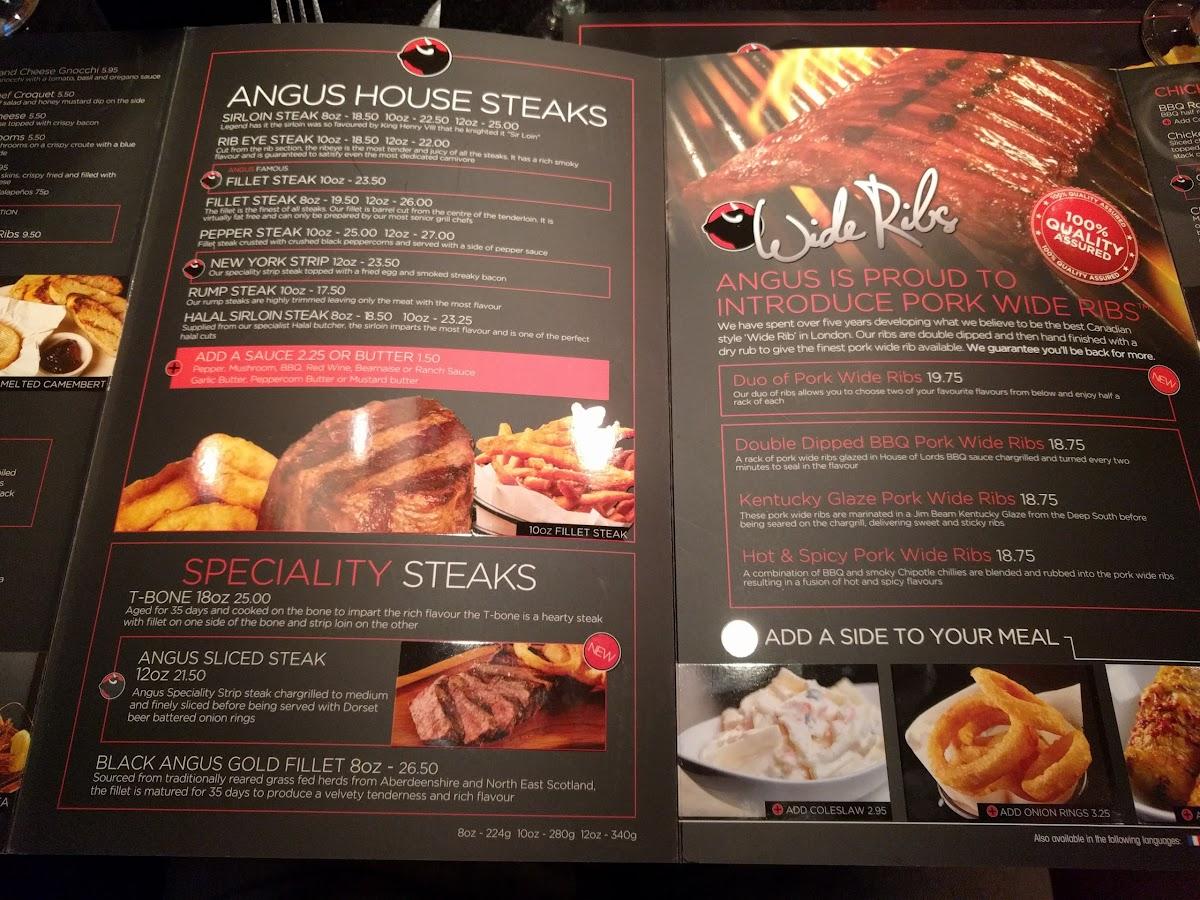 Menu at Angus Steakhouse Leicester Square, London, 20 Cranbourn St