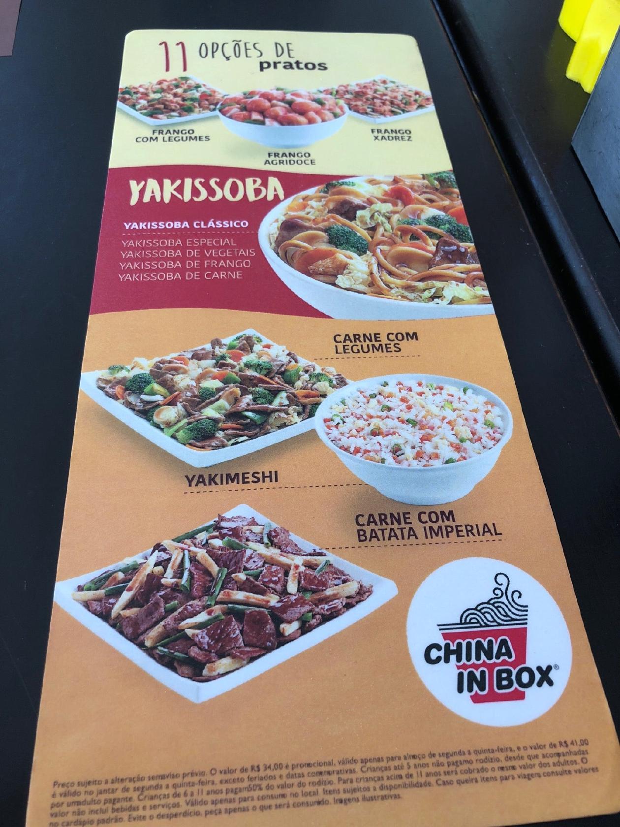 Menu at China In Box Ahú restaurant, Curitiba, Av. Anita Garibaldi