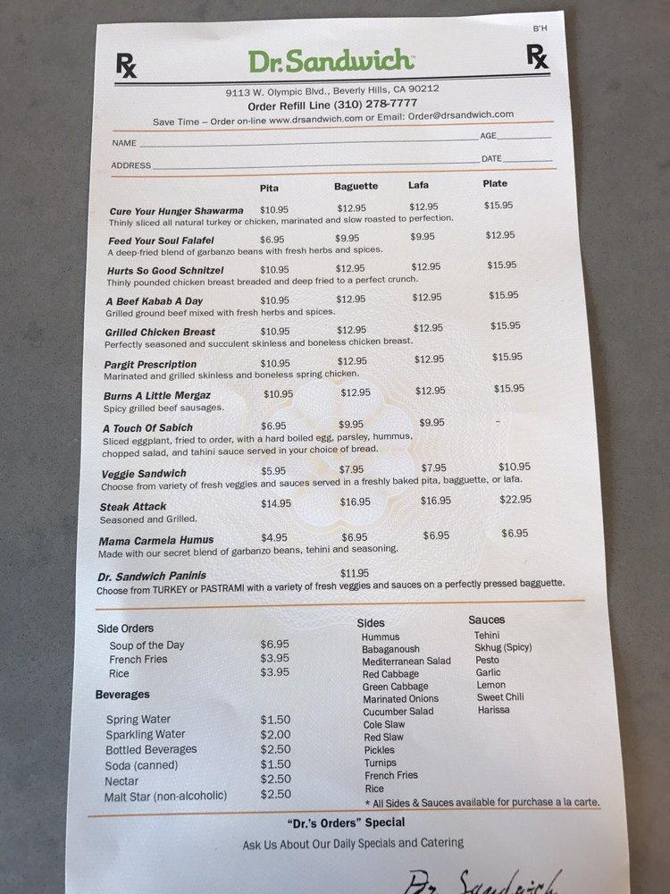 Menu at Dr. Sandwich - Olympic Blvd. restaurant, Beverly Hills