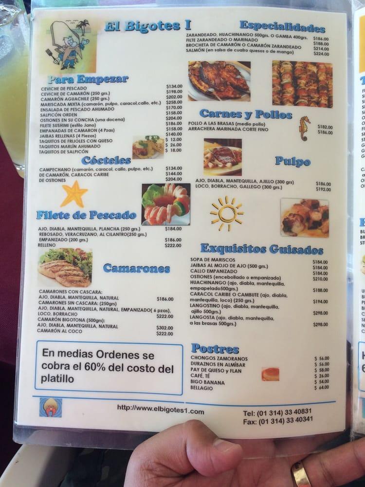 Menu at El Bigotes 1 restaurant, Manzanillo, Blvd. Miguel de la Madrid ...