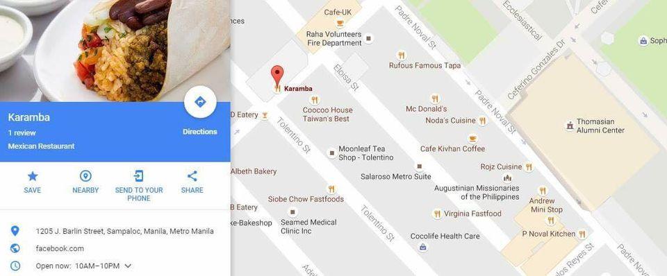 Menu at Karamba restaurant, Manila