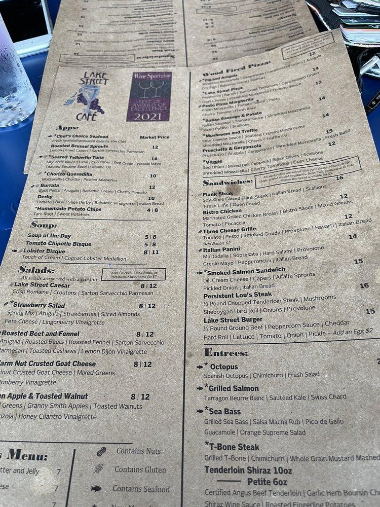 Menu at Lake Street Cafe Inc, Elkhart Lake, 21 S Lake St