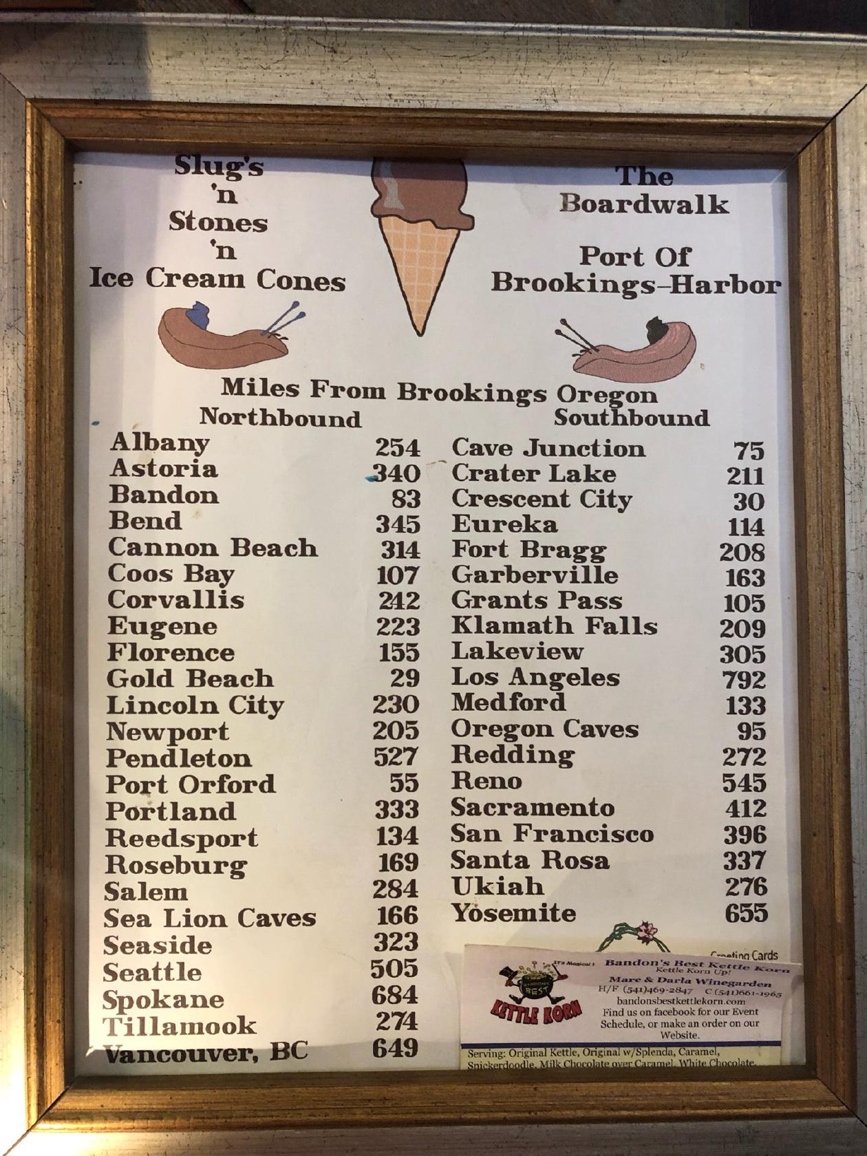 Menu at Slugs 'N Stones 'N Ice Cream Cones restaurant, Brookings
