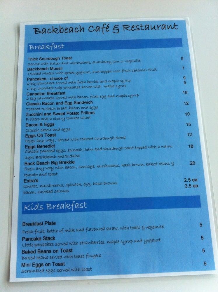Menu at Backbeach Cafe & Restaurant, Bunbury