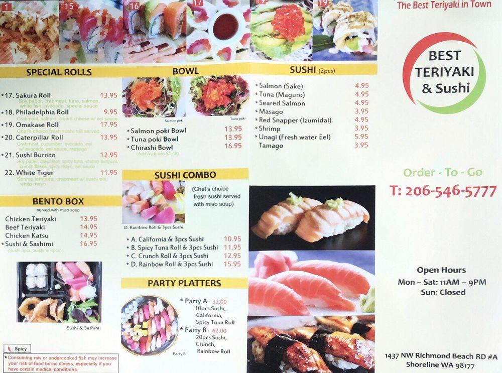 Menu at Best Teriyaki & Sushi restaurant, Shoreline, NW Richmond Beach Rd A