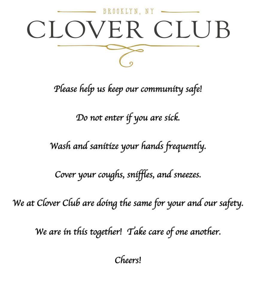 Menu at Clover Club, New York City, 210 Smith St