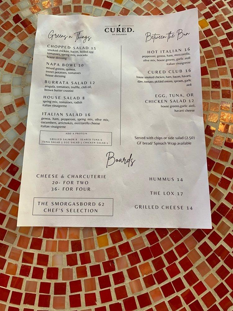 Menu at Cured. On Columbia pub & bar, Covington, 415 N Columbia St